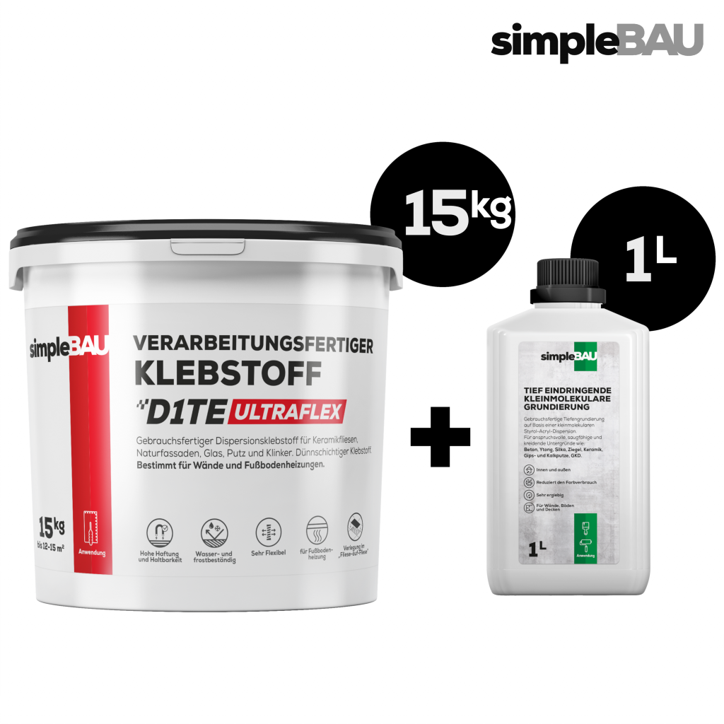 KLEBSTOFF D1TE 15KG + TIEFENGRUND 1L - simpleBAU